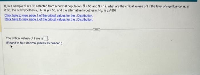 Solved If, in a sample of n=30 selected from a normal | Chegg.com