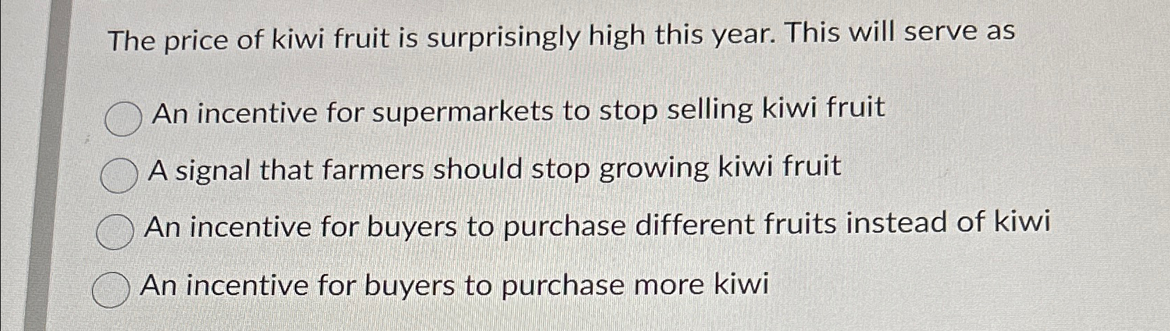 Solved The price of kiwi fruit is surprisingly high this | Chegg.com