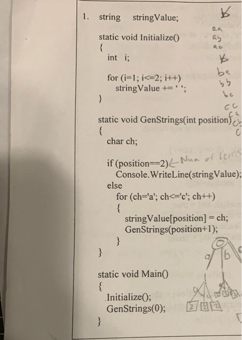 Solved 1. string string Value; static void Initialize() { | Chegg.com