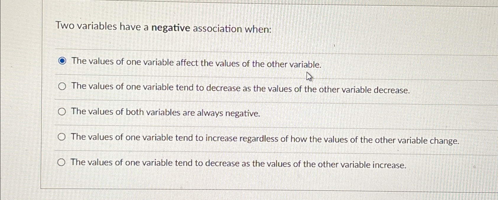 Solved Two variables have a negative association when:The | Chegg.com