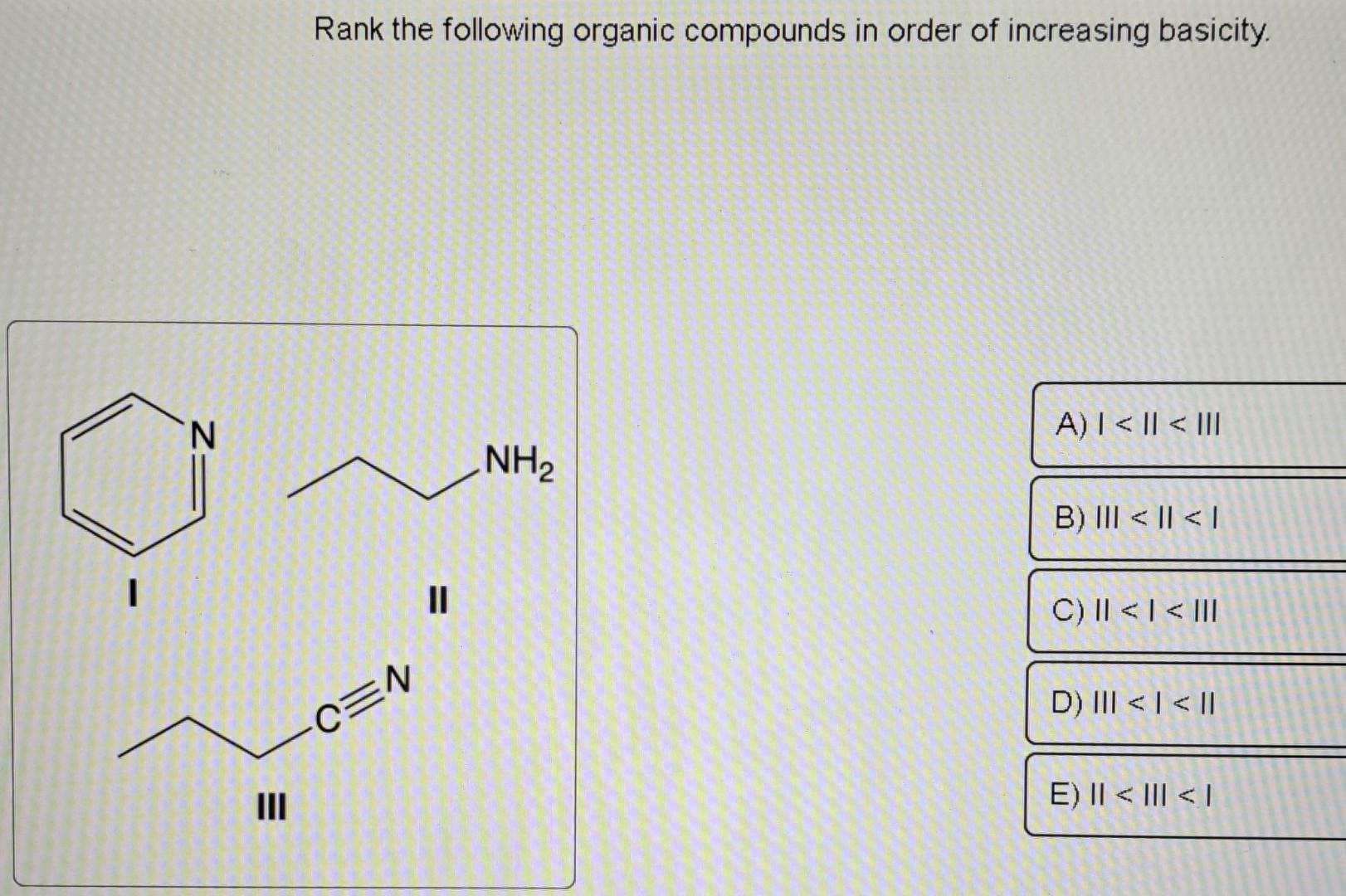 Solved Rank the following organic compounds in order of | Chegg.com