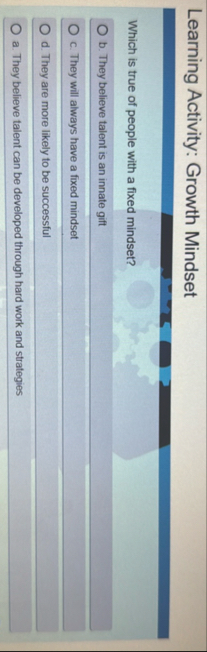 Solved Learning Activity: Growth MindsetWhich is true of | Chegg.com