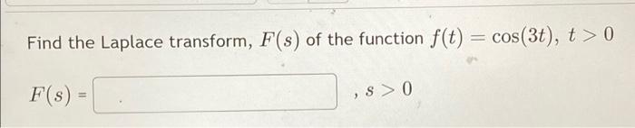 Solved Find the Laplace transform, F(s) of the function f(t) | Chegg.com