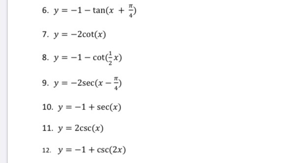 Solved plot each function (6-12) on a graph from negative | Chegg.com