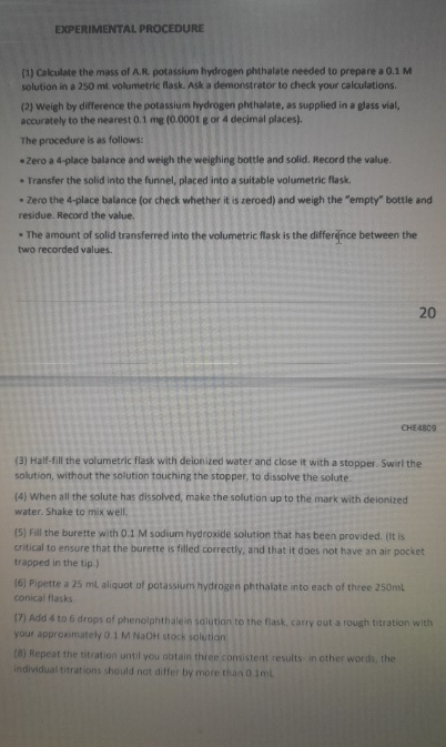 Solved EXPERIMENTAL PROCEDURE(1) ﻿Calculate the mass of A.R. | Chegg.com