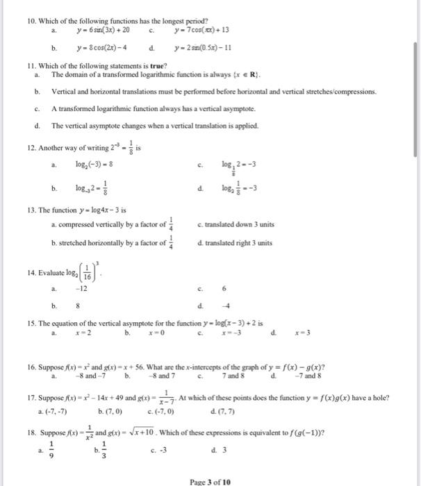 Solved 10. Which of the following functions has the longest | Chegg.com