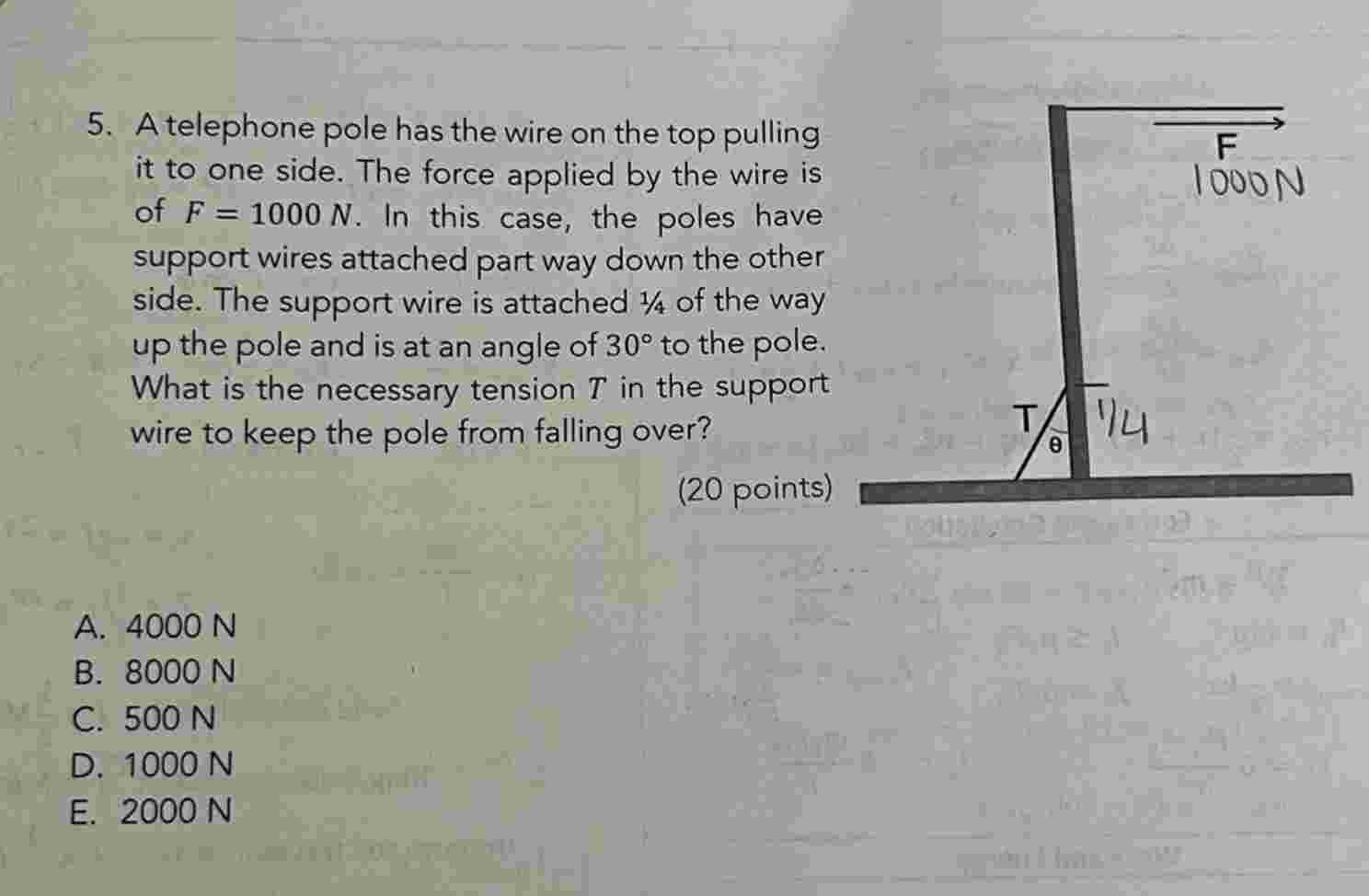 Solved a telephone pole has the wire on the top pulling it | Chegg.com