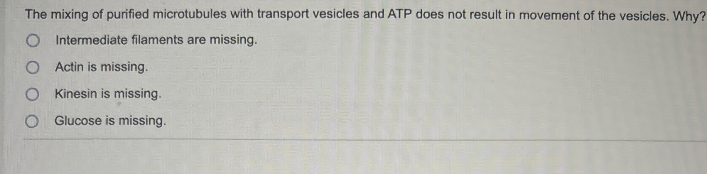 Solved The mixing of purified microtubules with transport | Chegg.com