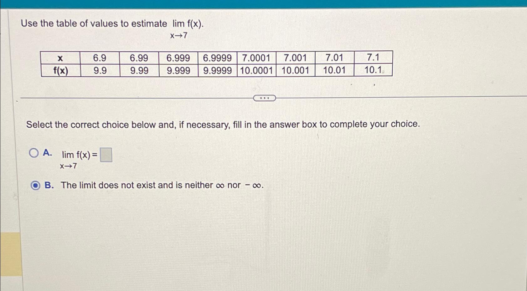 Solved Use the table of values to estimate | Chegg.com