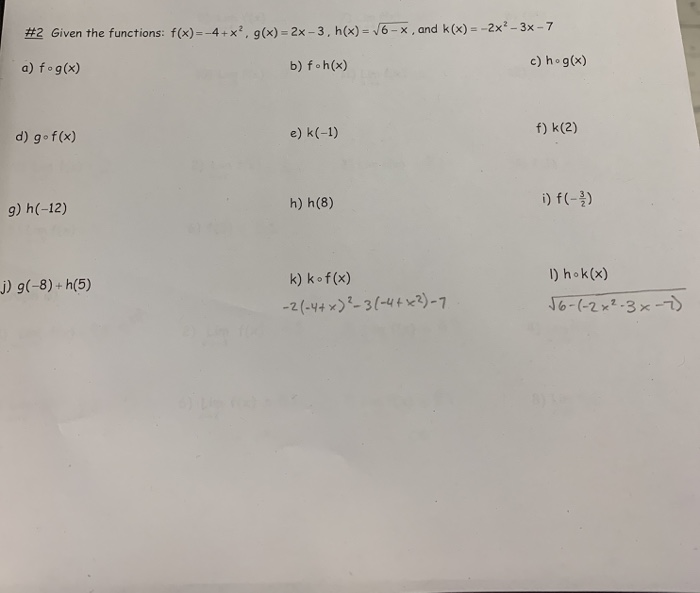 Solved #2 Given the functions: f(x)-4+x2, g(x)= 2x -3, h(x)- | Chegg.com