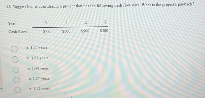 Solved 48. Taggart Inc. is considering a project that has | Chegg.com