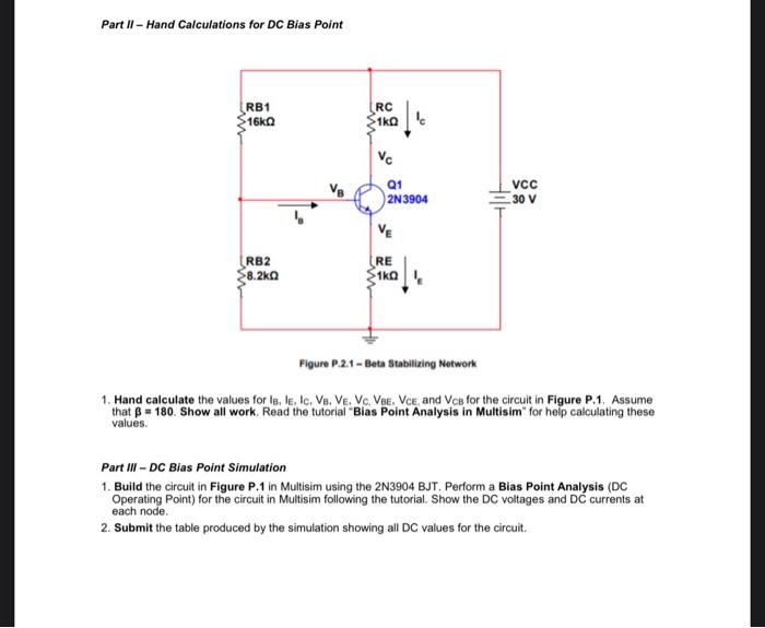 Solved Part II - Hand Calculations for DC Bias Point RB1 | Chegg.com