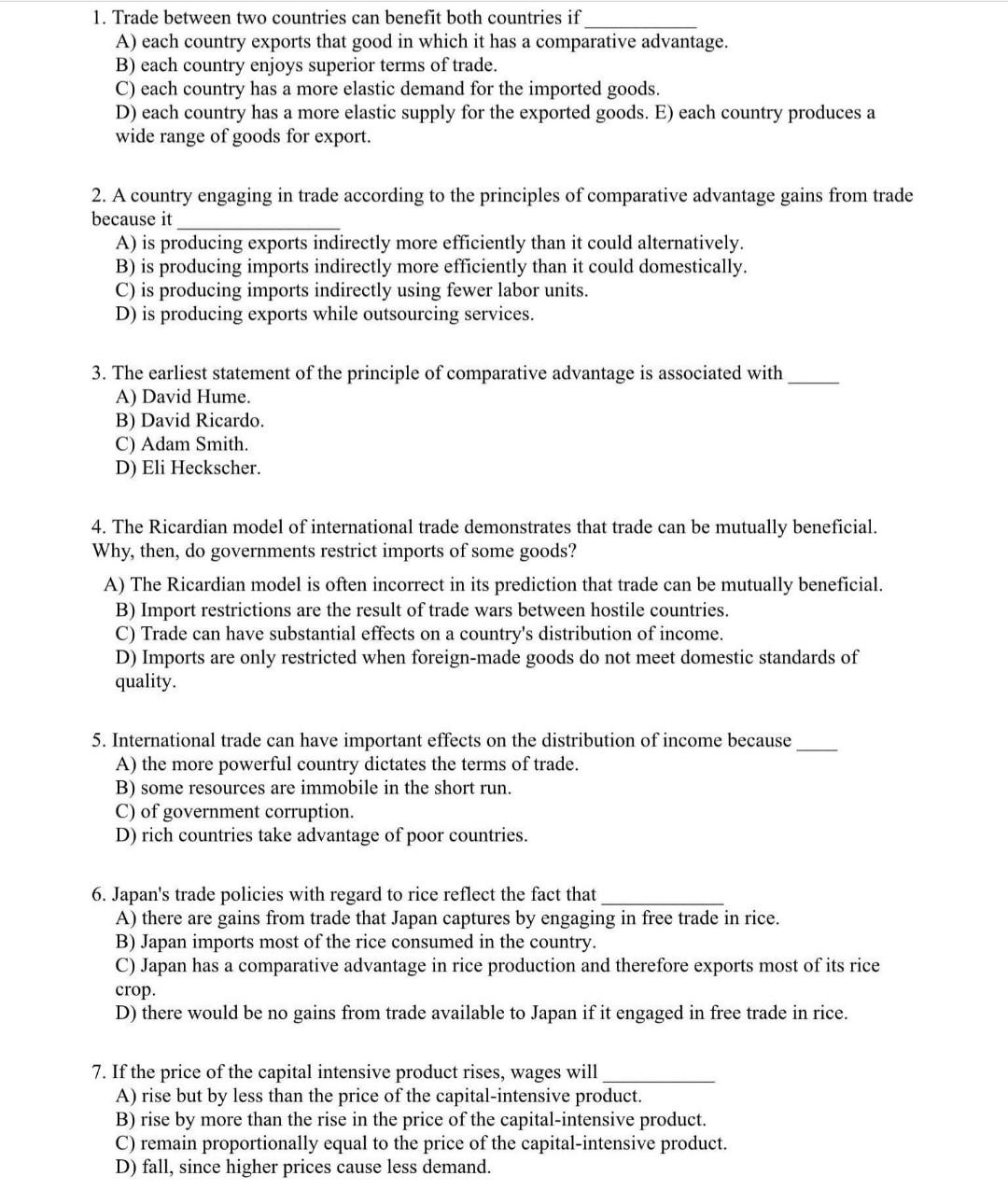 Solved 1. Trade between two countries can benefit both | Chegg.com