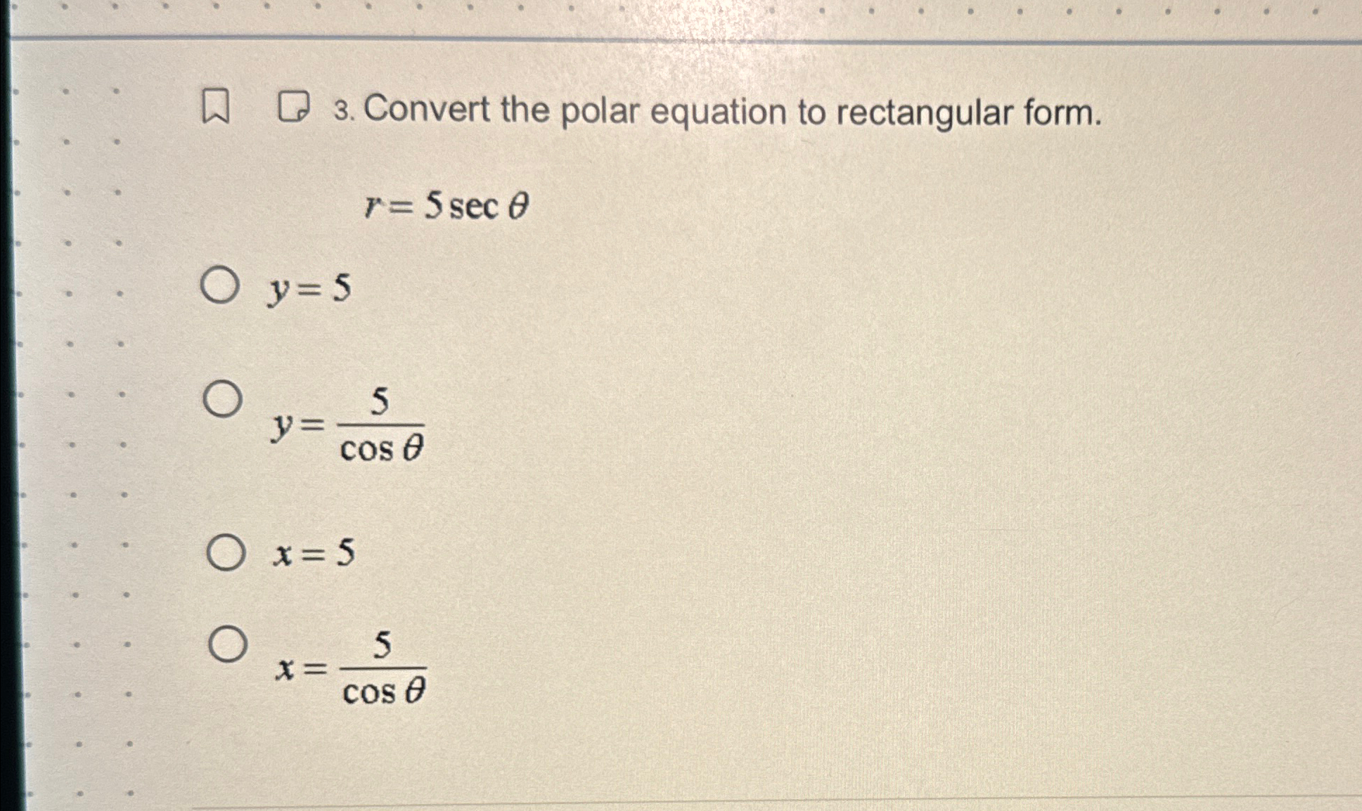 Solved Convert the polar equation to rectangular | Chegg.com