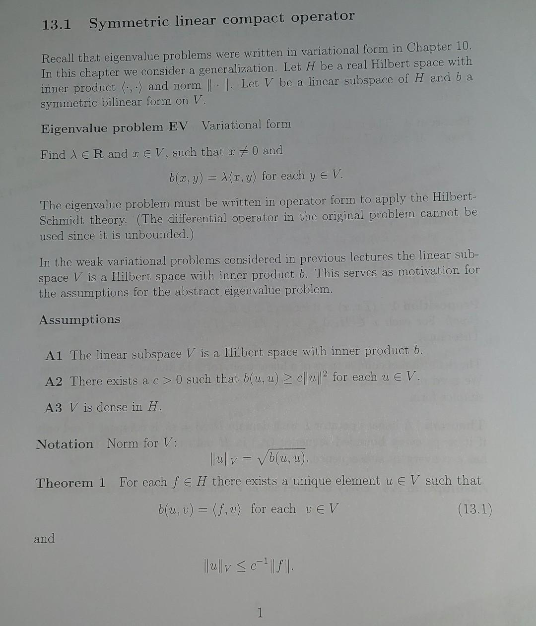 Solved 13.1 Symmetric linear compact operator Recall that | Chegg.com