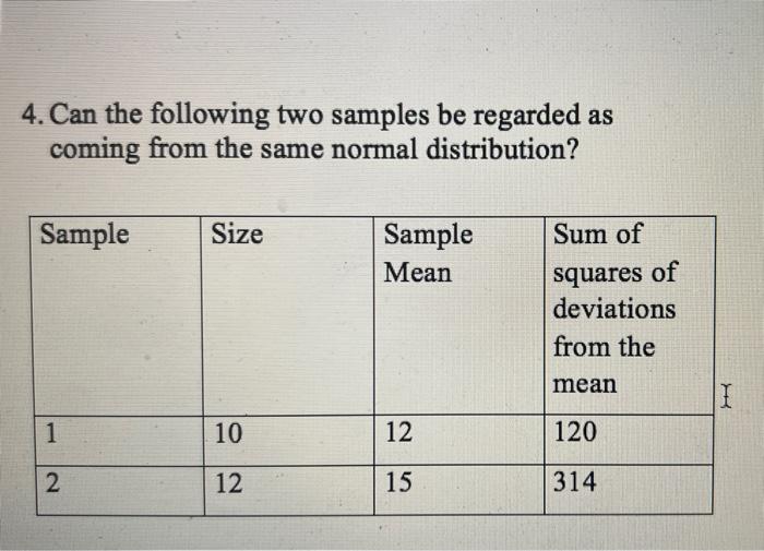 Solved 4. Can the following two samples be regarded as | Chegg.com