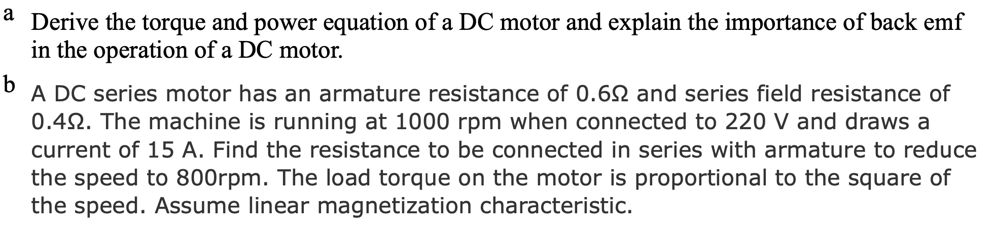 Solved a.) ﻿Derive the torque and power equation of a DC | Chegg.com