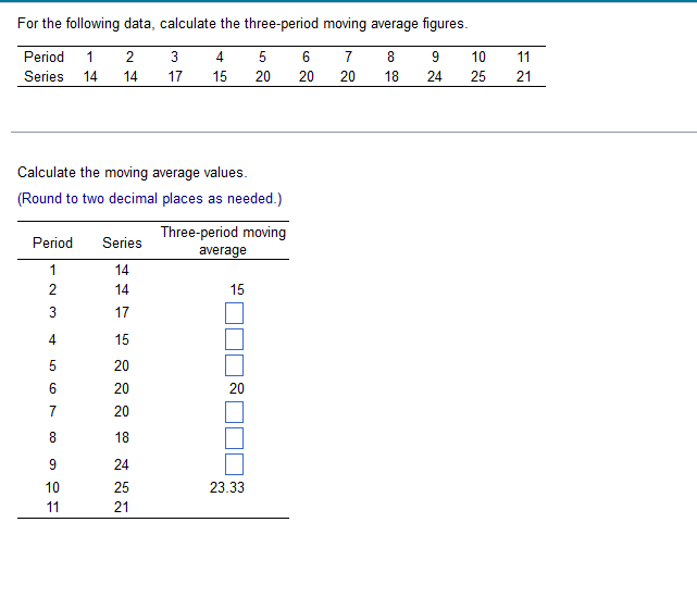 Solved For the following data, calculate the three-period | Chegg.com