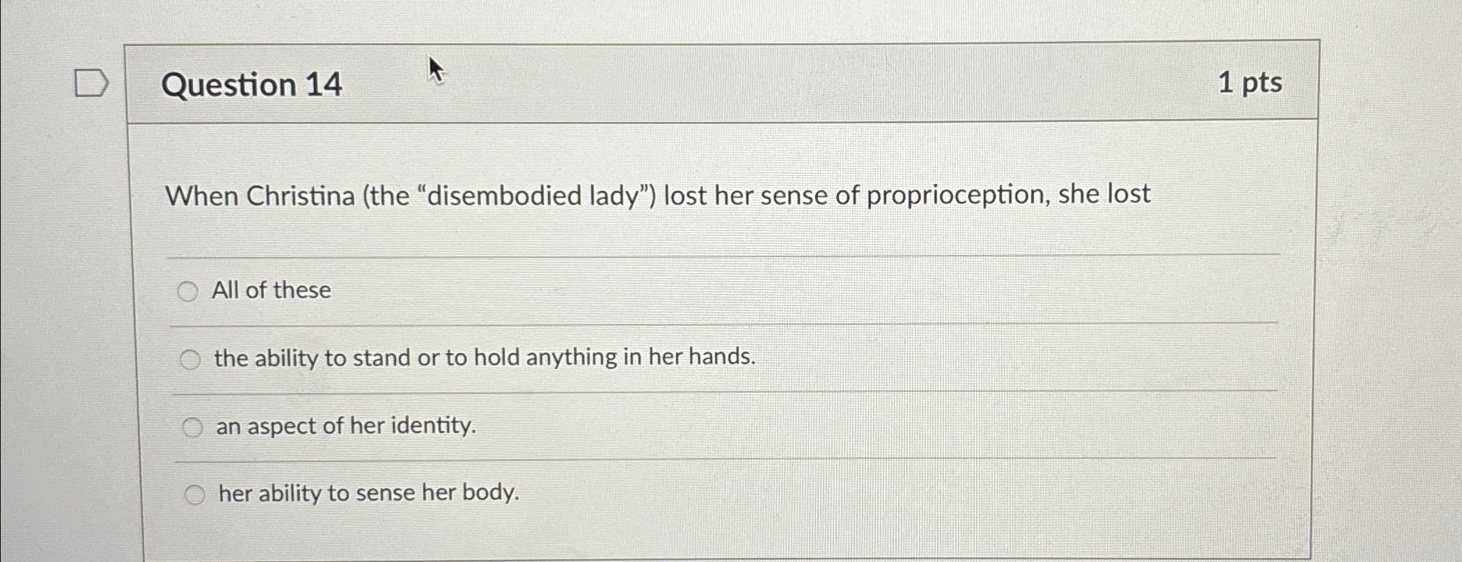 Solved Question 141 ﻿ptsWhen Christina (the "disembodied | Chegg.com