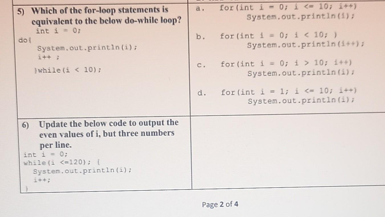 Solved a. for (int i = 0; i