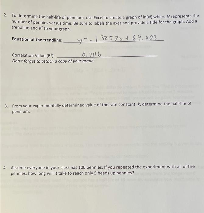 Solved 2. To determine the half-life of pennium, use Excel | Chegg.com