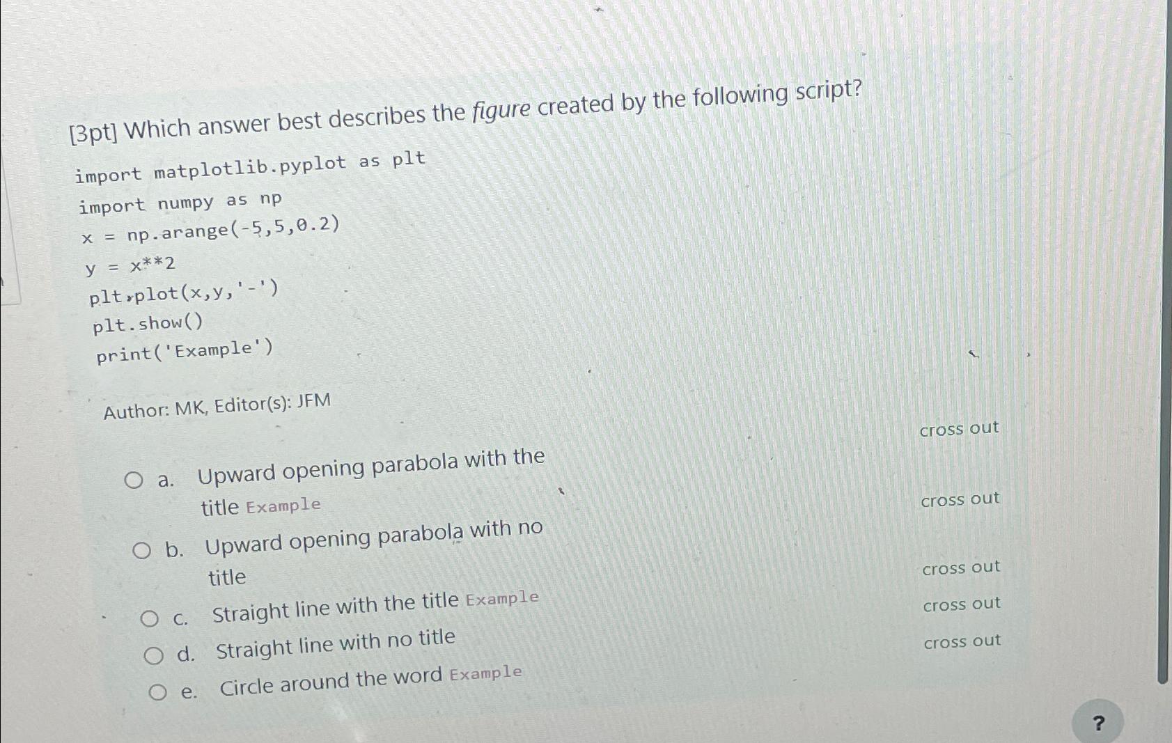 Solved [3pt] ﻿Which answer best describes the figure created | Chegg.com