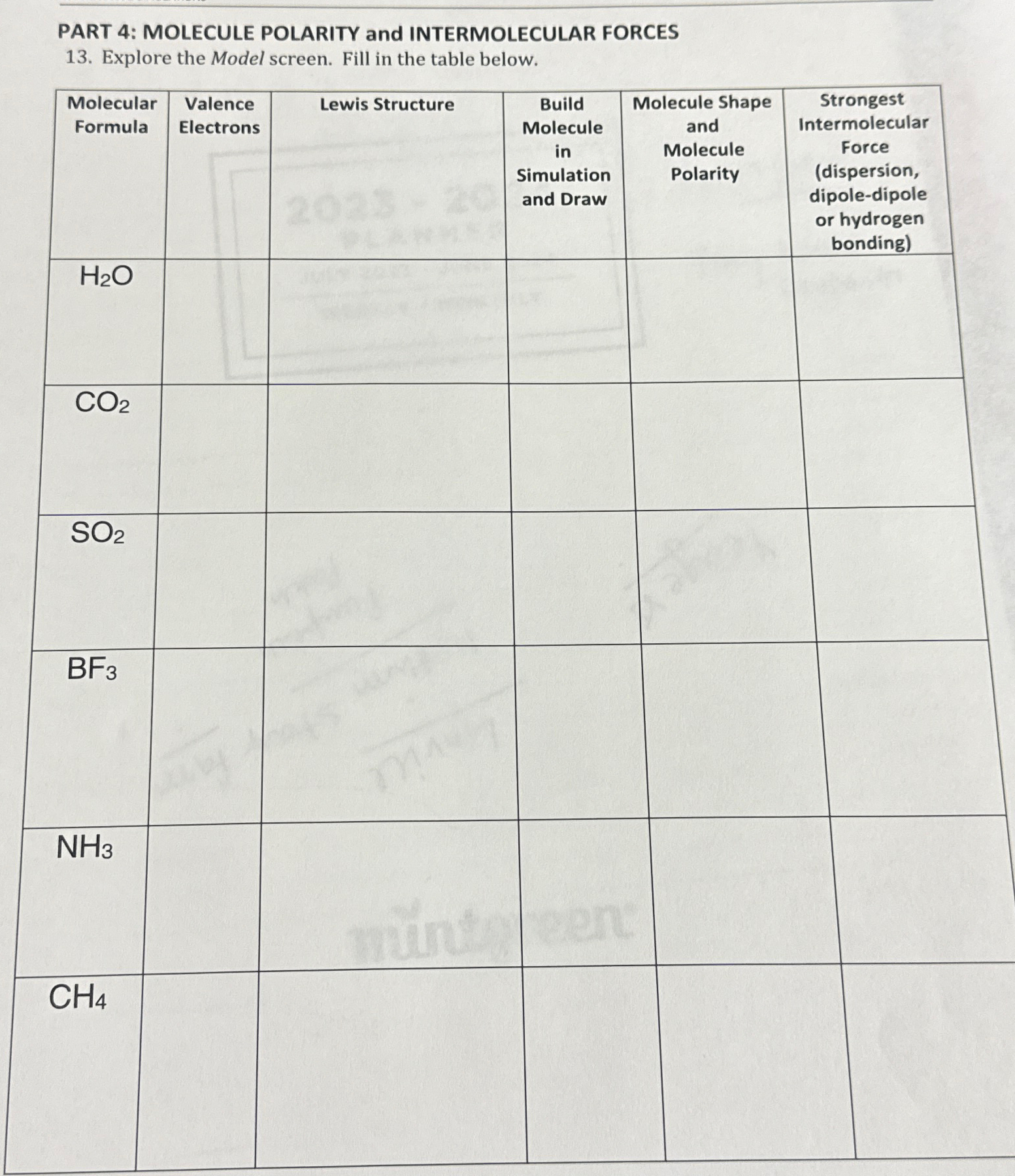 Solved PART 4: MOLECULE POLARITY and INTERMOLECULAR | Chegg.com
