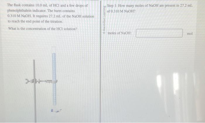 Solved The flask contains 10.0 mL of HCl and a few drops of | Chegg.com