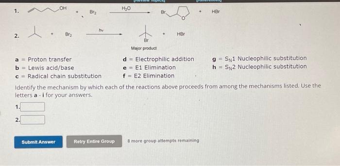 Solved 2. a = Proton transfer d = Electrophilic addition | Chegg.com