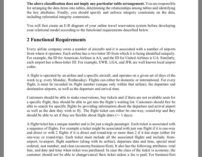 Requirements Specification for the Database | Chegg.com