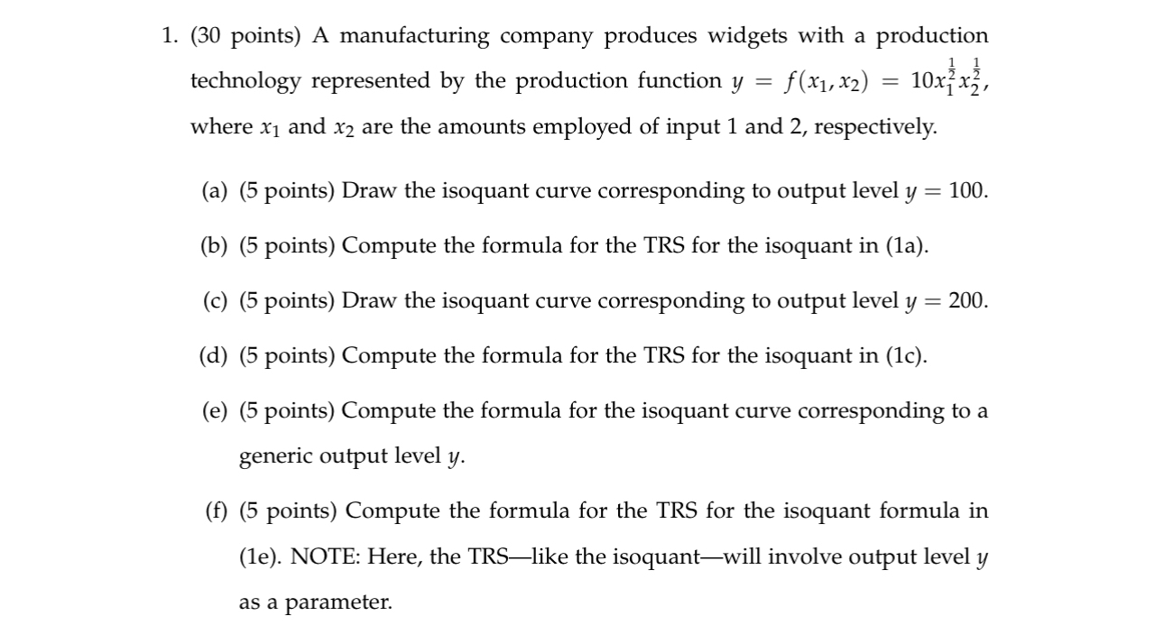 Solved ( 30 ﻿points) ﻿A manufacturing company produces | Chegg.com