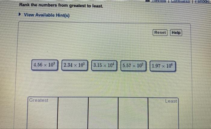 Solved Rank the numbers from greatest to least. | Chegg.com