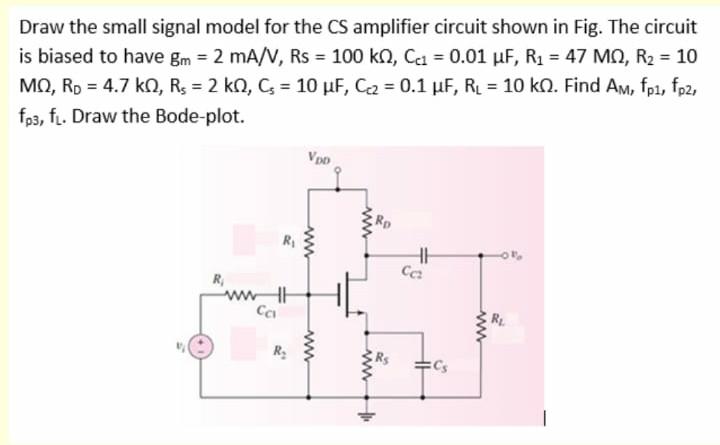 Solved = Draw the small signal model for the CS amplifier | Chegg.com