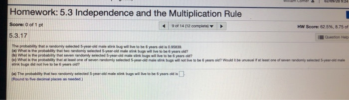 Solved Homework: 5.3 Independence and the Multiplication | Chegg.com