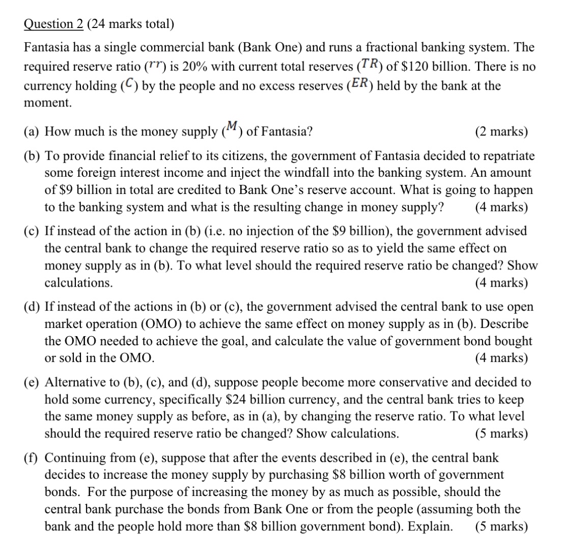 Solved Question 2 (24 ﻿marks total)Fantasia has a single | Chegg.com