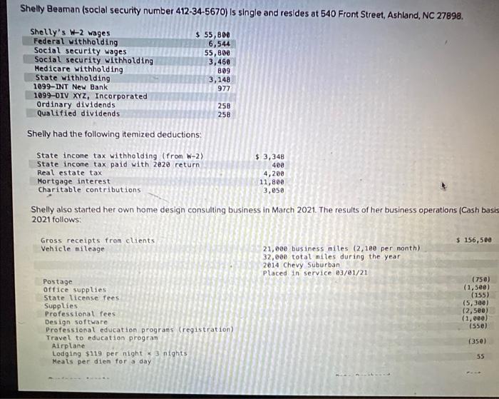 Shelly Beaman (social security number 412-34-5670) is | Chegg.com