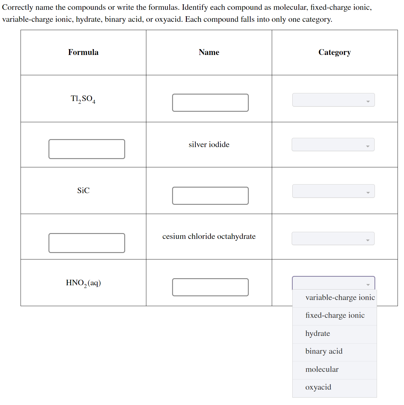 Solved Correctly name the compounds or write the formulas. | Chegg.com
