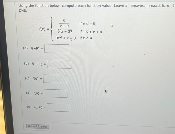 Solved Using the function below, compute each function | Chegg.com