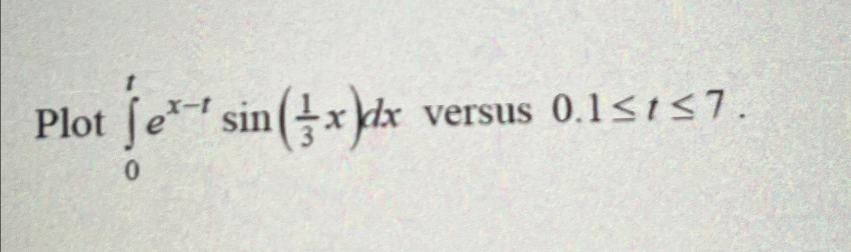 Solved Plot ∫0tex-tsin(13x)dx ﻿versus 0.1≤t≤7 | Chegg.com
