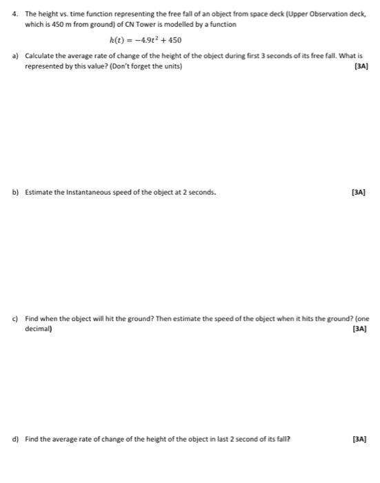 Solved 4. The height vs. time function representing the free | Chegg.com