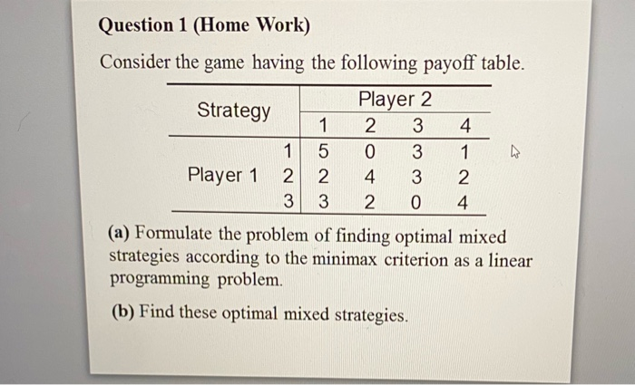 Solved Question 1 (Home Work) Consider the game having the | Chegg.com