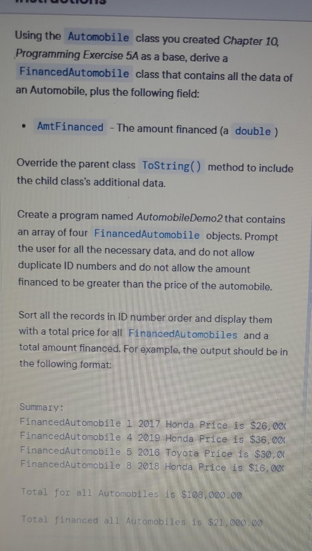 Solved Using the class you created Chapter 10 , Programming | Chegg.com