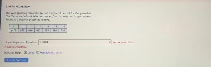 Use your graphing calculator to find the line of best | Chegg.com