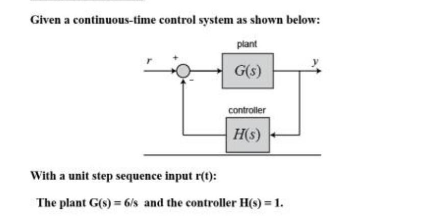 Solved Given a continuous-time control system as shown | Chegg.com