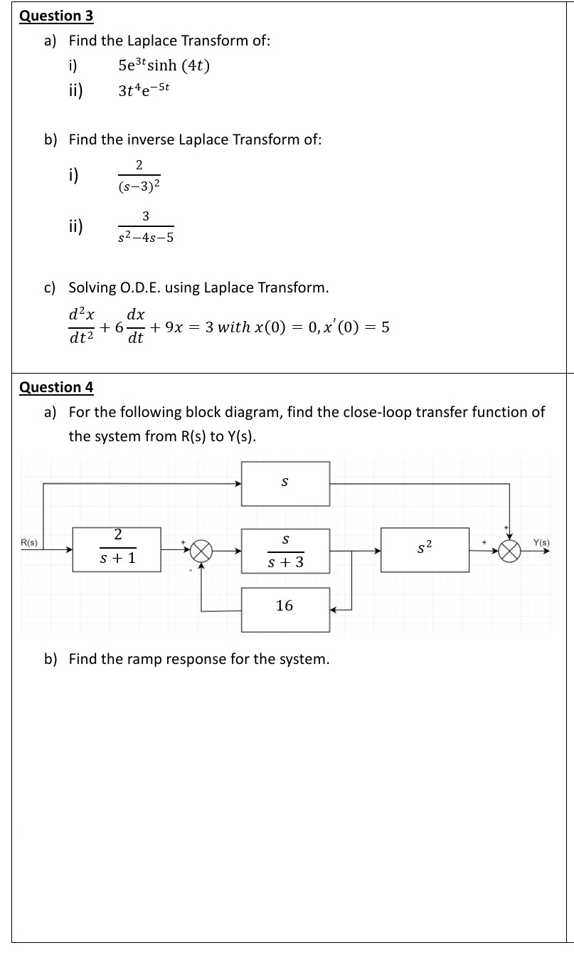Question 3a) ﻿Find the Laplace Transform | Chegg.com