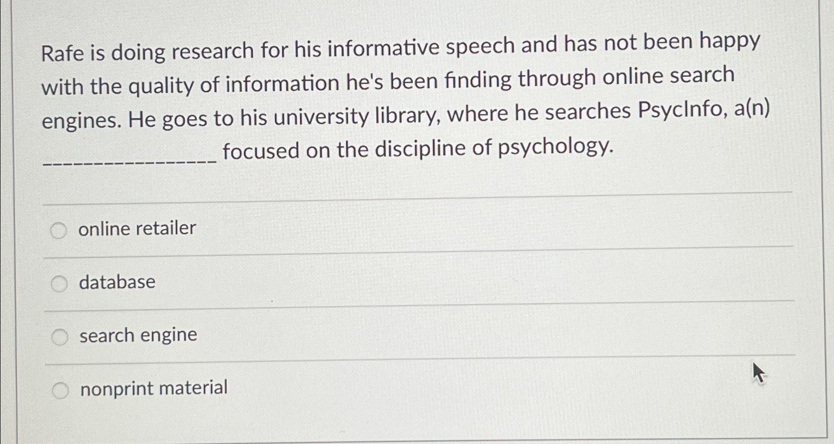 Solved Rafe is doing research for his informative speech and | Chegg.com