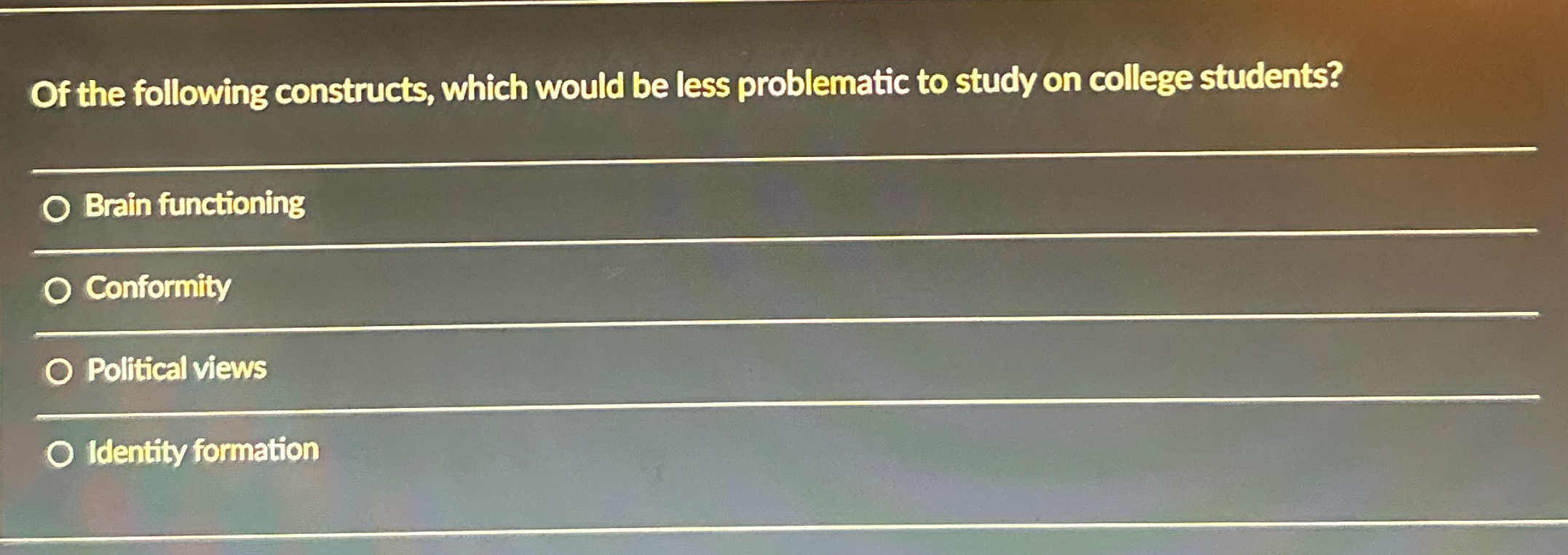 Solved Of the following constructs, which would be less | Chegg.com
