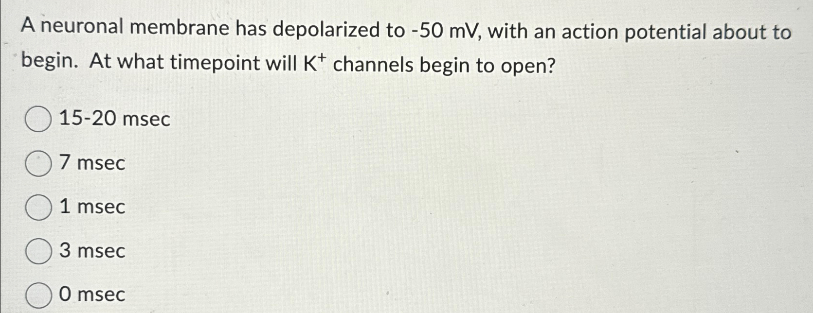 Solved A neuronal membrane has depolarized to -50mV, ﻿with | Chegg.com