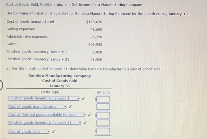 Solved Cost of Goods Sold, Profit margin, and Net Income for | Chegg.com