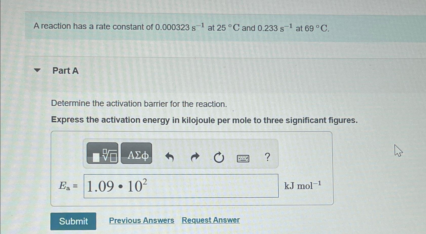 Solved A reaction has a rate constant of 0.000323s-1 ﻿at | Chegg.com
